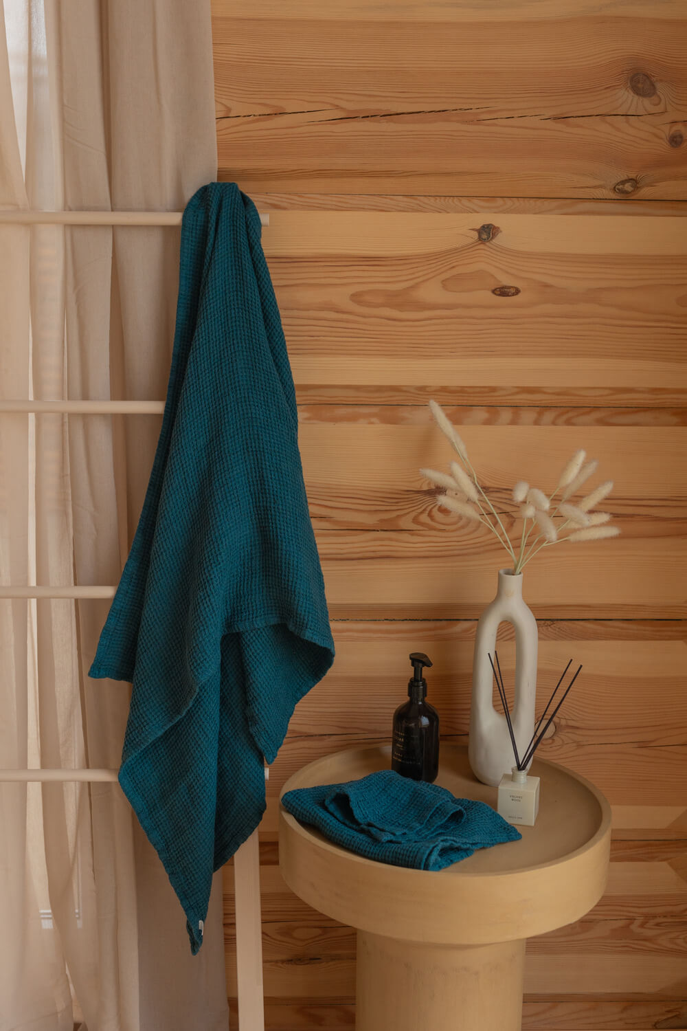 Linen Waffle Towel in Deep Water | LinenSpells Linen Waffle Towel in Deep Water | LinenSpells